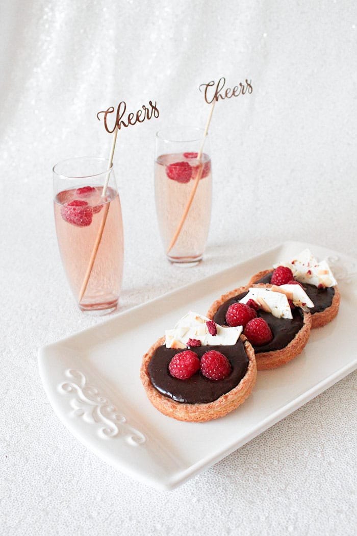 Dark Chocolate Raspberry Tarts and Kir Royale Cocktails - Hey Wedding Lady