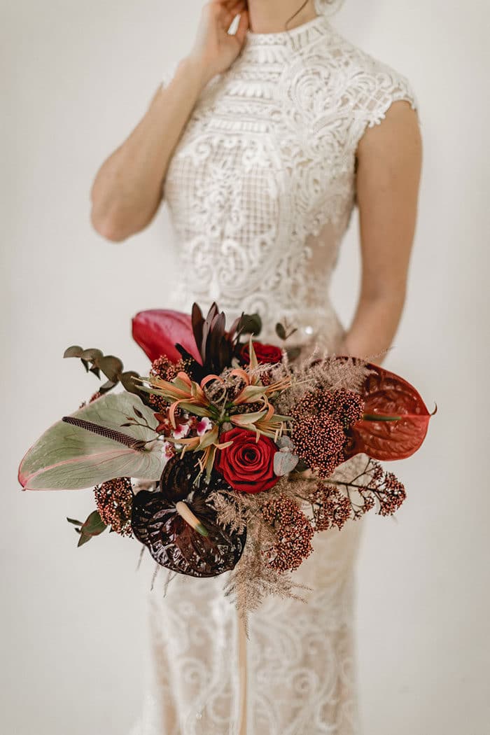 Bold Red Roses and Creative Bridal Style Come Together - Hey Wedding Lady