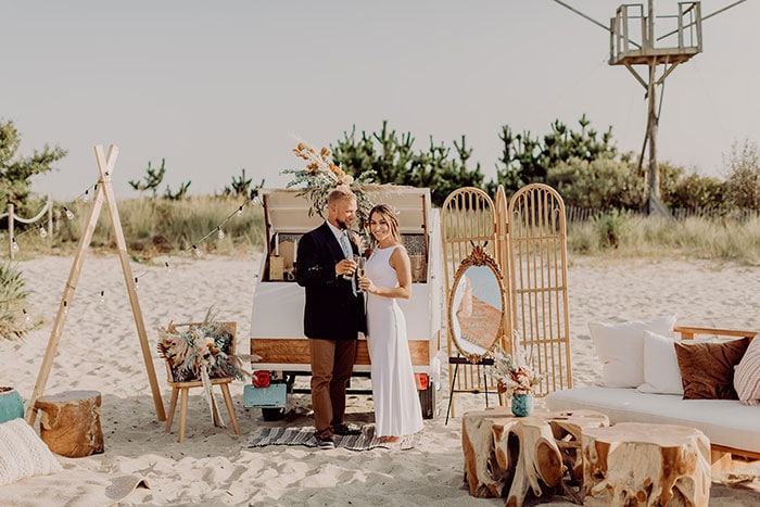 A Boho Beach Party with a Retro Trailer Bar | Hey Wedding Lady