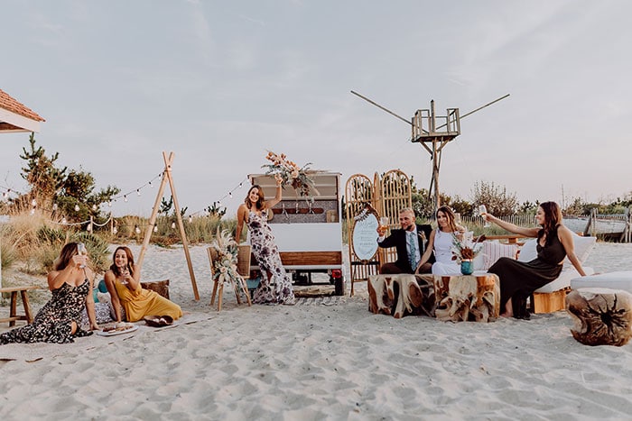 A Boho Beach Party with a Retro Trailer Bar | Hey Wedding Lady